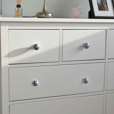 Nicola Spring Round Ceramic Cabinet Knob - Navy Lines