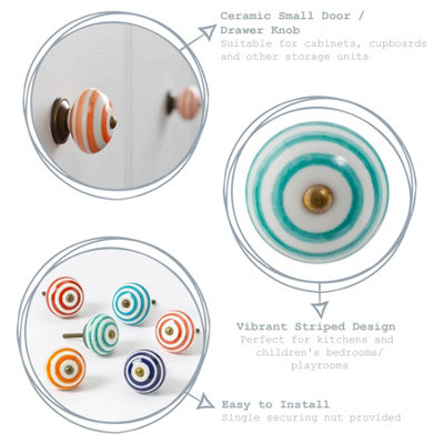 Nicola Spring Round Ceramic Cabinet Knob - Orange Stripe