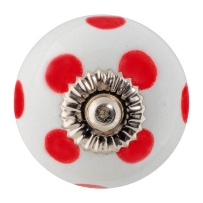 Nicola Spring - Round Ceramic Cabinet Knob - Red Spot | DIY at B&Q