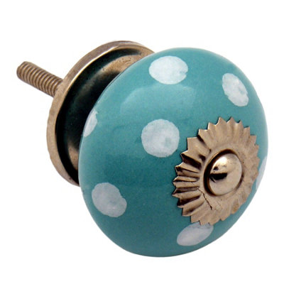 Nicola Spring Round Ceramic Cabinet Knob - Turquoise Spot