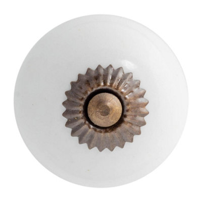 Nicola Spring - Round Ceramic Cabinet Knob - White | DIY at B&Q