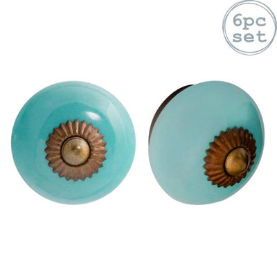 Nicola Spring Round Ceramic Cabinet Knobs - Turquoise - Pack of 6