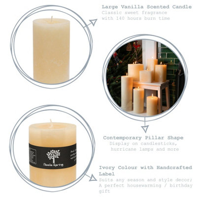 Nicola Spring Round Vanilla Pillar Candle - 140 Hours - Cream
