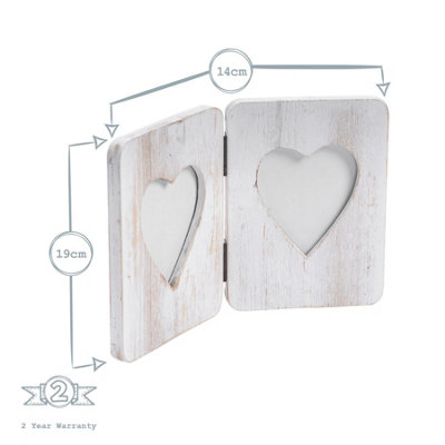 Nicola Spring Rustic Hearts Folding 2 Photo Frame - 4 x 6" - White