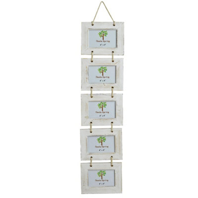 Nicola Spring Rustic Wooden Hanging 5 Photo Frame - 6 x 4" - White
