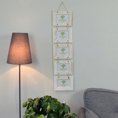 Nicola Spring Rustic Wooden Hanging 5 Photo Frame - 6 x 4" - White