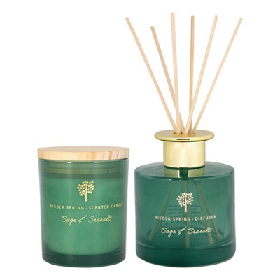 Nicola Spring Scented Candle & Reed Diffuser Set - 130g - Sage & Seasalt
