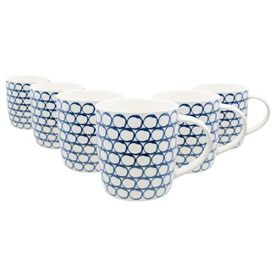 Nicola Spring Simply Home Stoneware Mugs - 350ml - Blue & White Circle ...