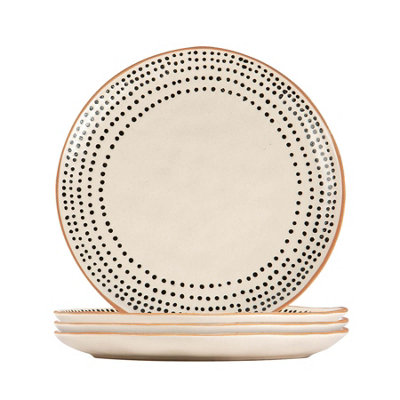Nicola Spring - Spotted Rim Stoneware Side Plates - 20.5cm - Monochrome ...