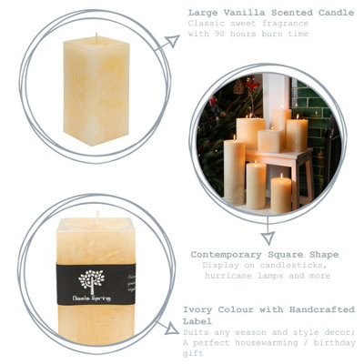 Nicola Spring Square Vanilla Pillar Candle - 90 Hours - Cream