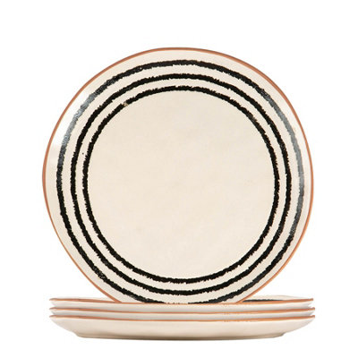 Nicola Spring - Stripe Rim Stoneware Dinner Plates - 26cm - Monochrome ...