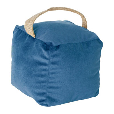 Nicola Spring Velvet Cube Door Stop - 14cm x 14cm x 14cm - Blue