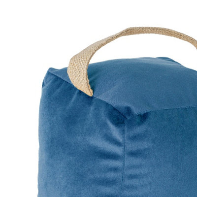 Nicola Spring Velvet Cube Door Stop - 14cm x 14cm x 14cm - Blue