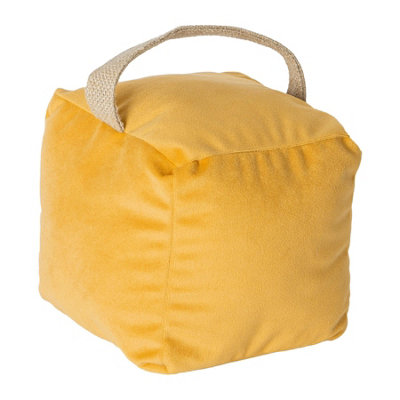 Nicola Spring Velvet Cube Door Stop - 14cm x 14cm x 14cm - Yellow
