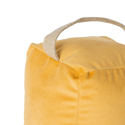 Nicola Spring Velvet Cube Door Stop - 14cm x 14cm x 14cm - Yellow