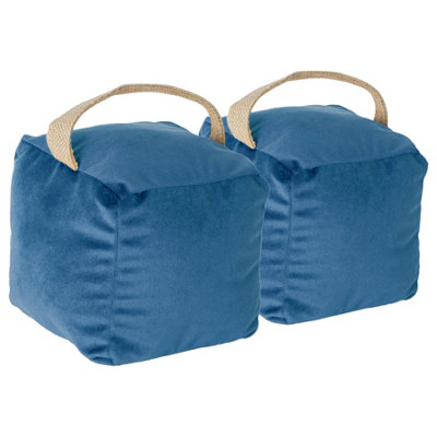 Nicola Spring Velvet Cube Door Stops - 14cm x 14cm x 14cm - Blue - Pack ...