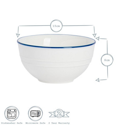 Nicola Spring White Farmhouse Cereal Bowls - 15cm - Pack of 6
