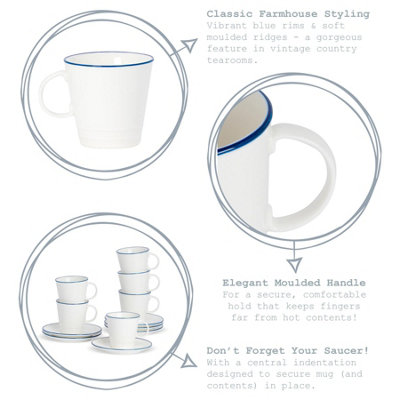 Nicola Spring White Farmhouse Espresso Cups - 90ml - Pack of 6