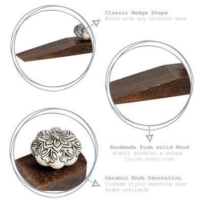 Nicola Spring Wooden Door Stop - Black Flower