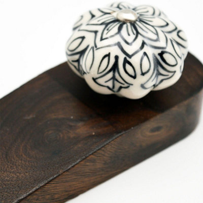 Nicola Spring Wooden Door Stop - Black Flower