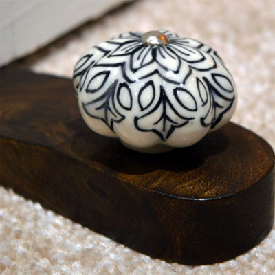 Nicola Spring Wooden Door Stop - Black Flower