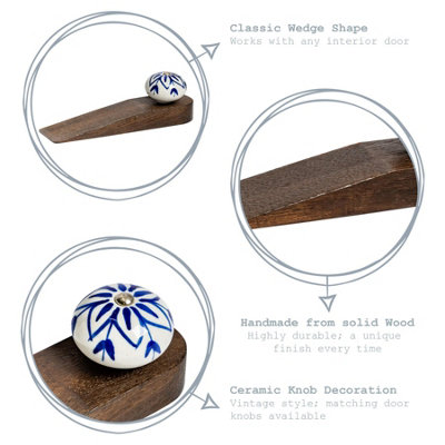 Nicola Spring Wooden Door Stop - Navy Flower