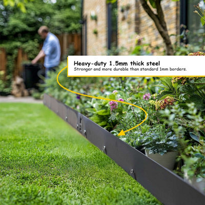 Nicoman 1m Heavy Duty Anthracite Grey Metal Garden Border Edging Set of 5