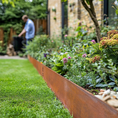 NICOMAN 1M HEAVY DUTY PRE RUSTED METAL GARDEN BORDER EDGING SET OF 5
