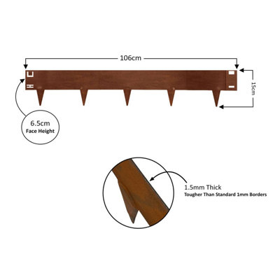 NICOMAN 1M HEAVY DUTY PRE RUSTED METAL GARDEN BORDER EDGING SET OF 5