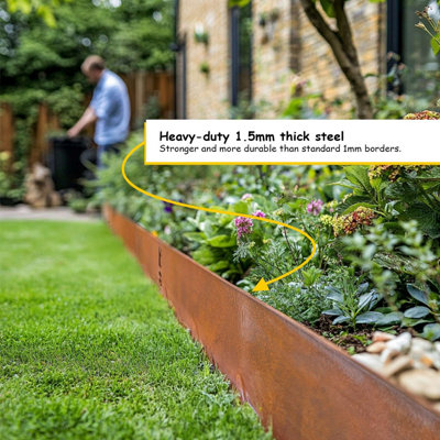 NICOMAN 1M HEAVY DUTY PRE RUSTED METAL GARDEN BORDER EDGING SET OF 5