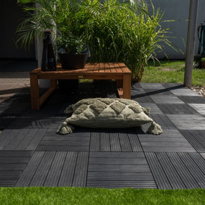 Nicoman Composite Interlocking Cosmo Decking Tiles Dark Grey 30cm x ...