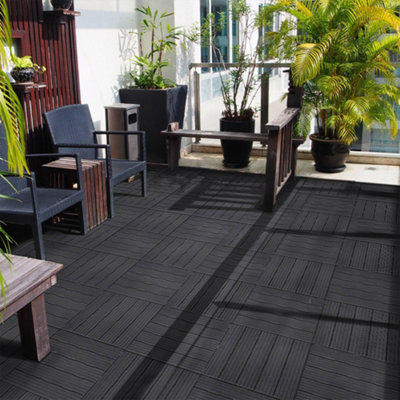 Nicoman Composite Interlocking Cosmo Decking Tiles Dark Grey 30cm x ...
