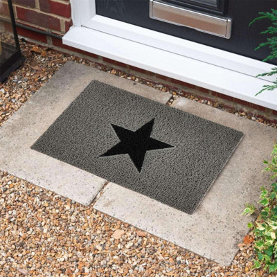 Nicoman Grey & Black Embossed Star Doormat - 60x40cm