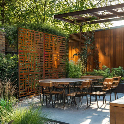 Nicoman Metal Outdoor Privacy Screen with Stand for Garden Geometric ...
