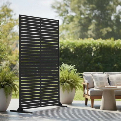 Nicoman Metal Slat Outdoor Privacy Screen with Stand for Garden Black
