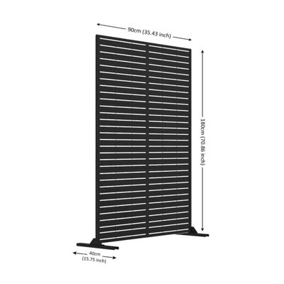 Nicoman Metal Slat Outdoor Privacy Screen with Stand for Garden Black