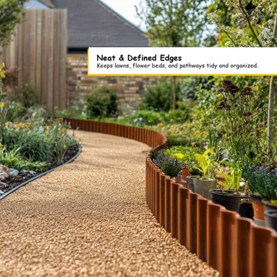 Nicoman Pre Rusted Heavy Duty Corrugated Metal Garden Border Edging 5m ...