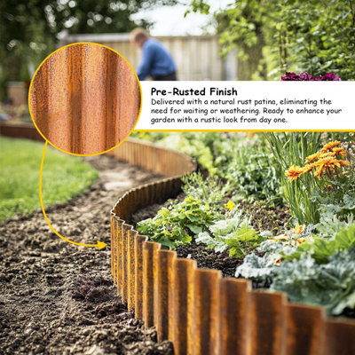 Nicoman Pre Rusted Heavy Duty Metal Border Edging Landscaping Flowerbed ...