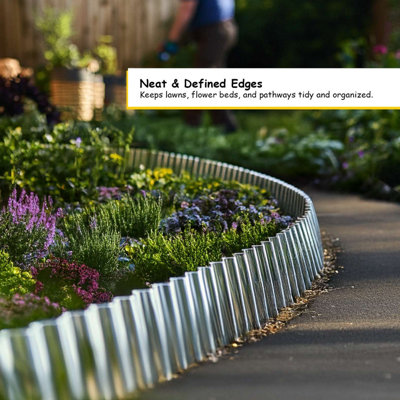 Nicoman Silver Heavy Duty Metal Border Edging Landscaping Flowerbed ...