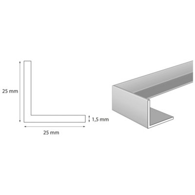 nielsen Aluminium L-Shaped Angle Profile Natural Mill Finish 2000x25x25 ...