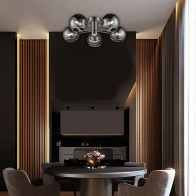 nielsen Cole Modern Contemporary Chandelier Satin Silver Flush 5 Way ...