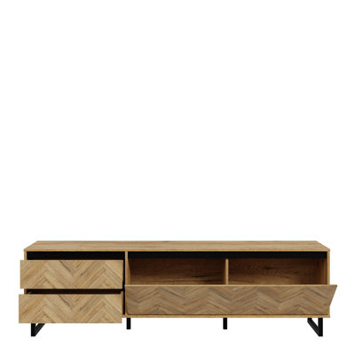 Nikomedes TV Unit in Spica Oak/Matt Black/Bartex Oak