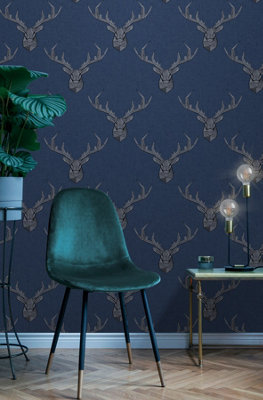 Nina Home Geo Stag Blue Wallpaper