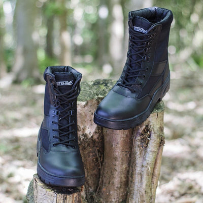 Nitehawk Army/Military Patrol Black Leather Combat Boots Outdoor Cadet ...