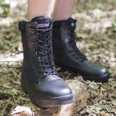 Nitehawk Army/Military Patrol Black Leather Combat Boots Outdoor Cadet ...