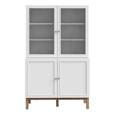 Niva 4-Door Display Cabinet in Light Grey and Natural Oak Effect