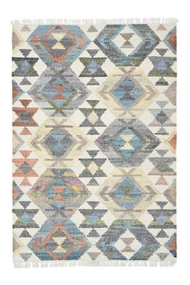 Niva Rectangular Shaped Hand Woven Kilim - Wool - L200 x W140 x H1 cm ...