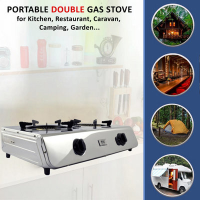 NJ-60SD Portable 2 Burner Gas Stove Stainless Steel 60 cm Indoor LPG ...