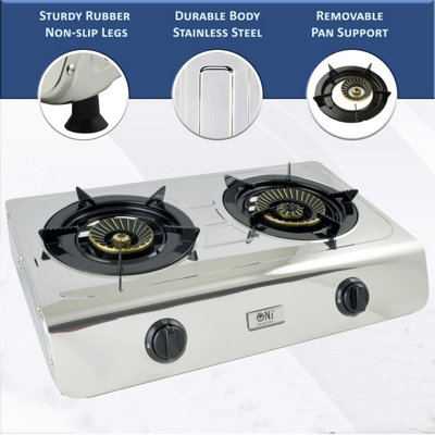 NJ-60SD Portable 2 Burner Gas Stove Stainless Steel 60 cm Indoor LPG ...