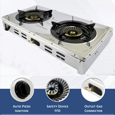 NJ-60SD Portable 2 Burner Gas Stove Stainless Steel 60 cm Indoor LPG ...